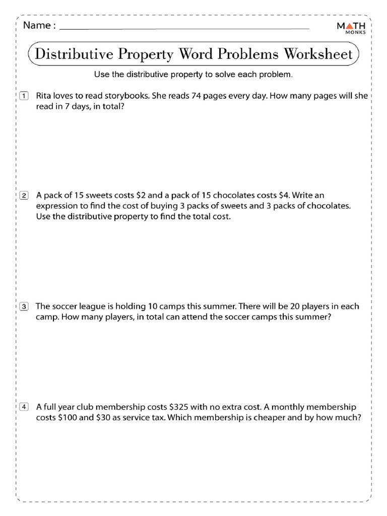 Distributive Property Word Problems | PDF