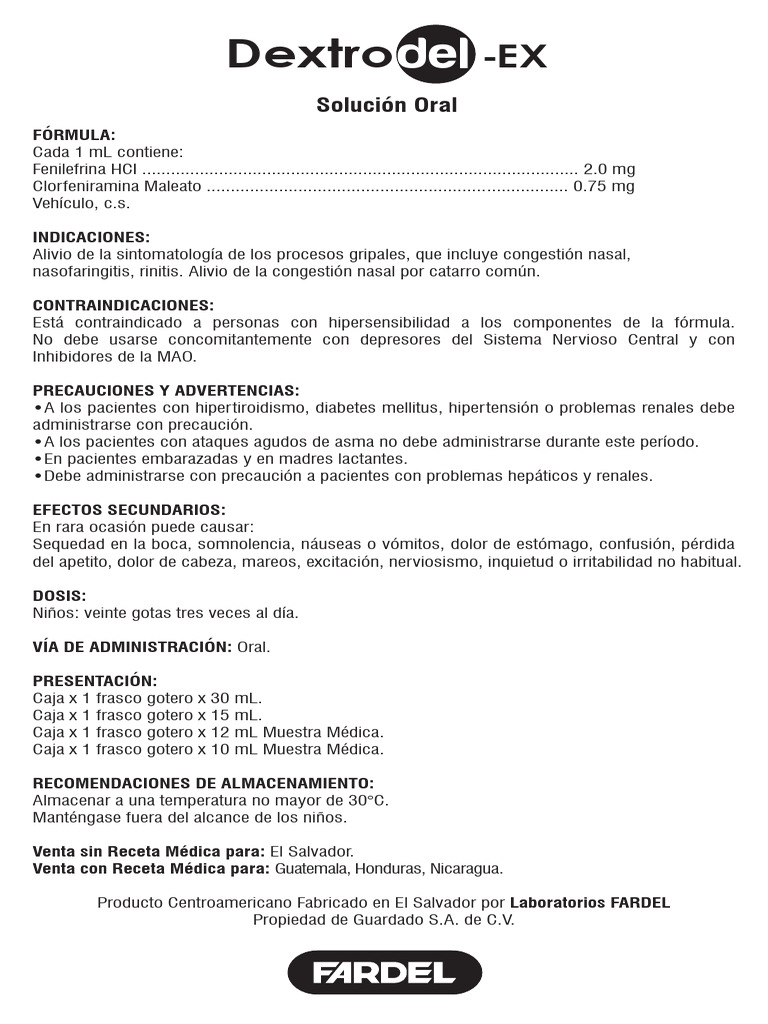 Dextrodel - EX Solución Gotas - Inserto | PDF