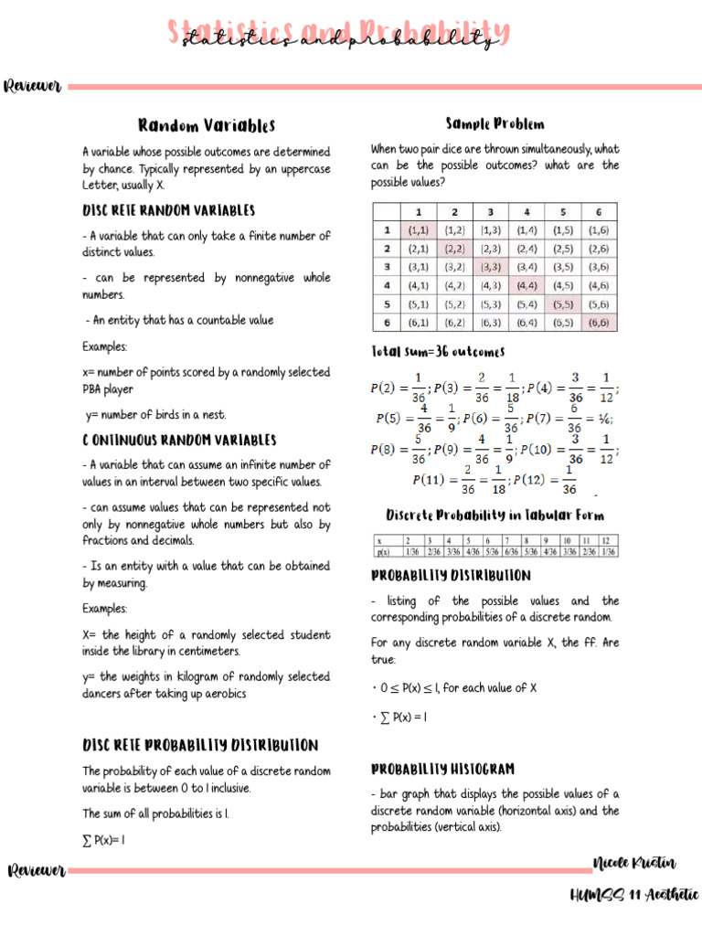 Statistics and Probability Reviewer | PDF | Probability Distribution ... Statistics and Probability Reviewer | PDF | Probability Distribution ...
