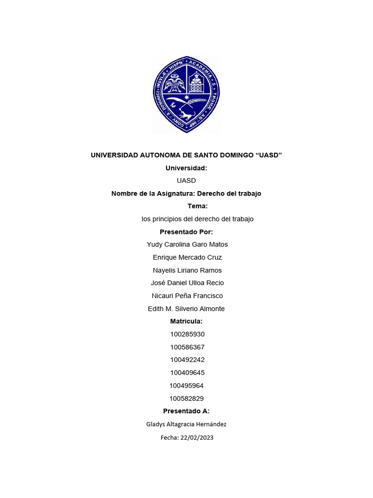 Principios del Derecho Laboral en UASD | PDF | Derecho laboral | Justicia