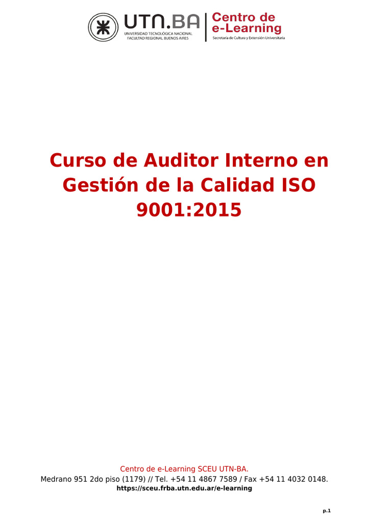 Curso de Auditor Interno en Gestión de La Calidad ISO 9001 - 2015 | PDF | Gestión de la calidad ...