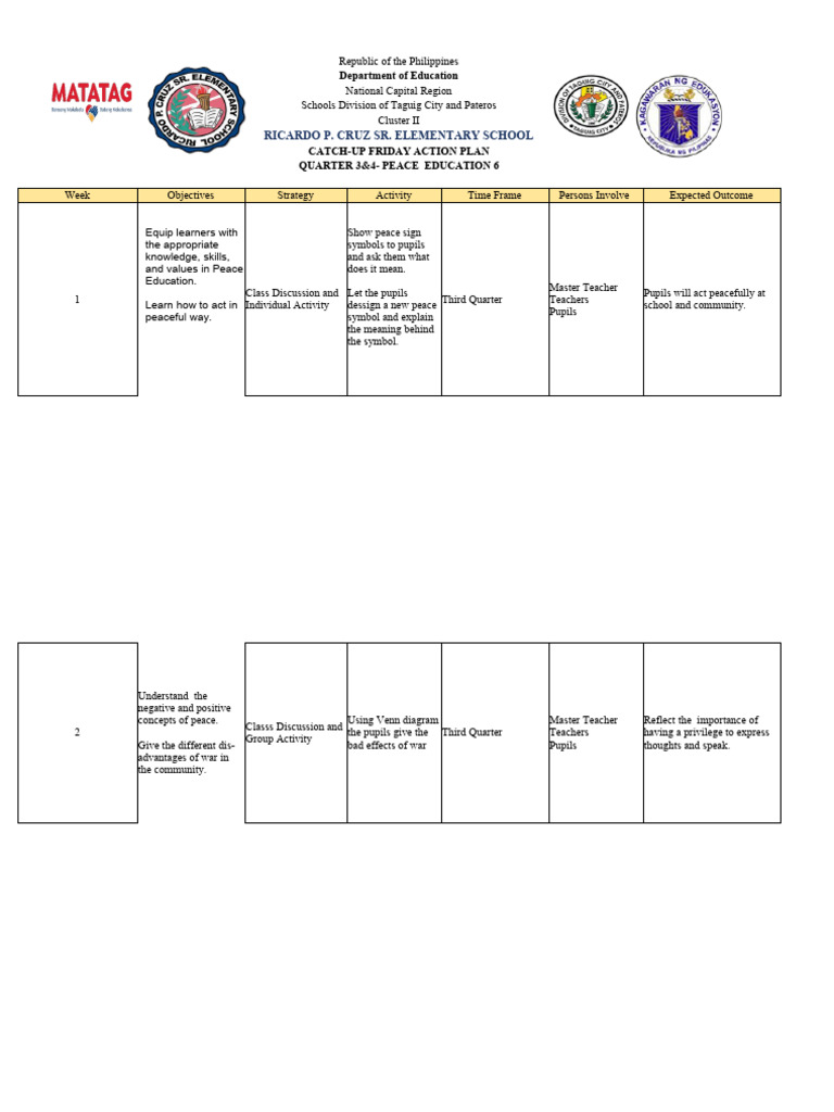 Action - Plan Peace Educ Q34 Catch Up Fridays 2 | PDF | Storytelling | Learning