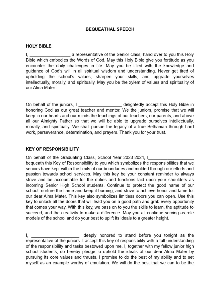 Bequeathal Speech 1 | PDF | God