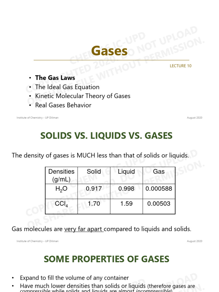 (Lecture) Gases I - The Gas Laws | PDF | Gases | Pressure