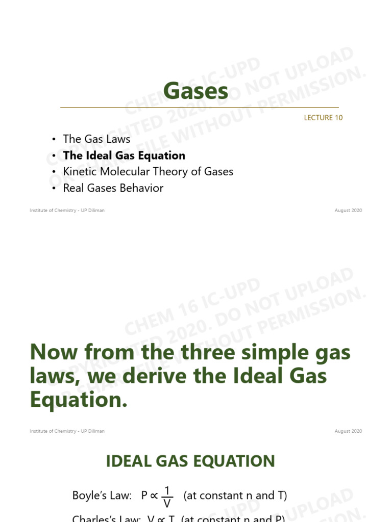 (Lecture) Gases II - The Ideal Gas Equation | PDF | Gases | Stoichiometry