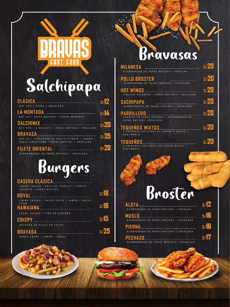 Menú de Bravas y Especialidades | PDF | Cocinando | Carne