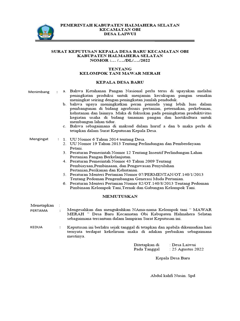 SK Pembentukan POKTAN | PDF