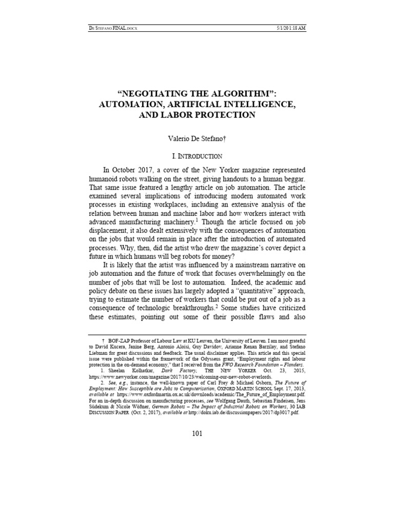 De Stefano CLLPJ 41-1 FINAL Negotiating The Algorithm | PDF | Automation | Artificial Intelligence