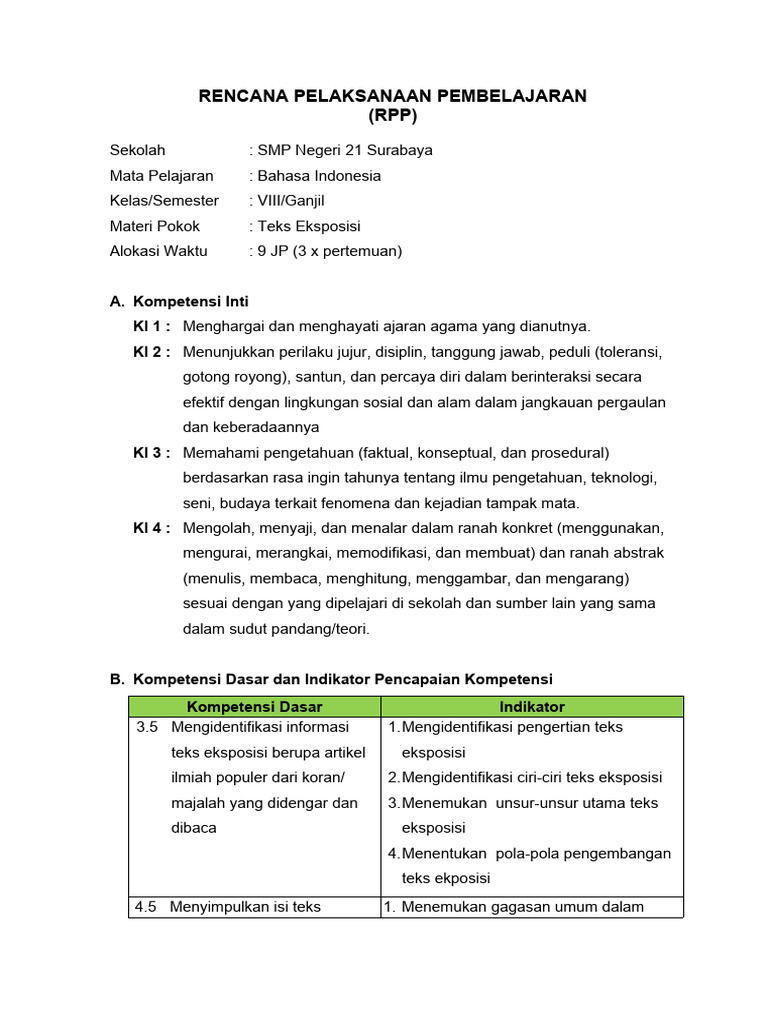 Rencana Pelaksanaan Pembelajaran | PDF