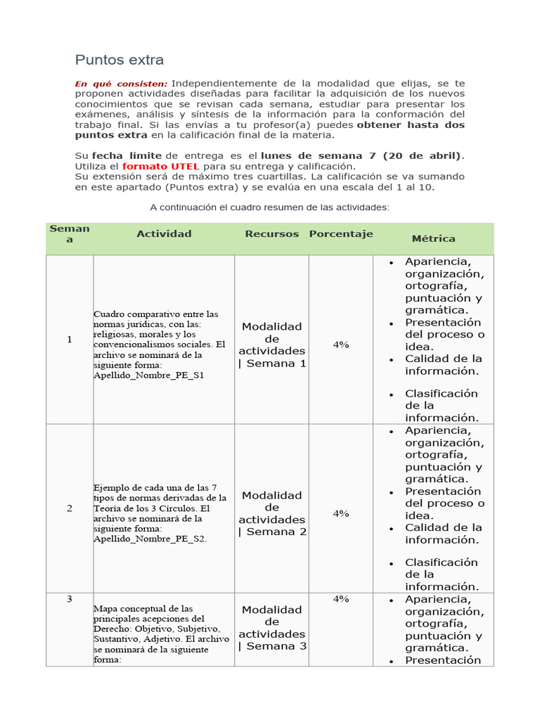 Actividades para Puntos Extra en Clase | PDF