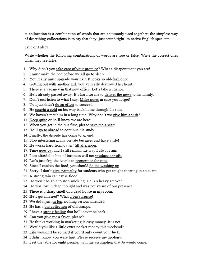 Exercise On Collocations | PDF