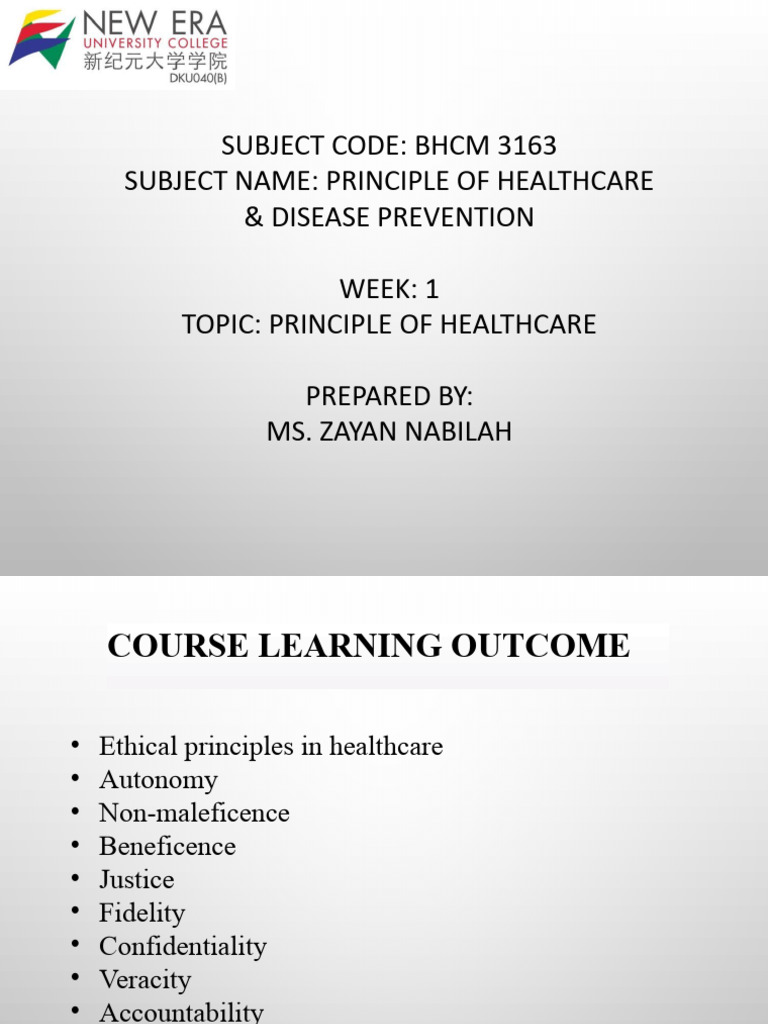 Lesson 1 - Principle of Healthcare | PDF | Autonomy | Medical Ethics
