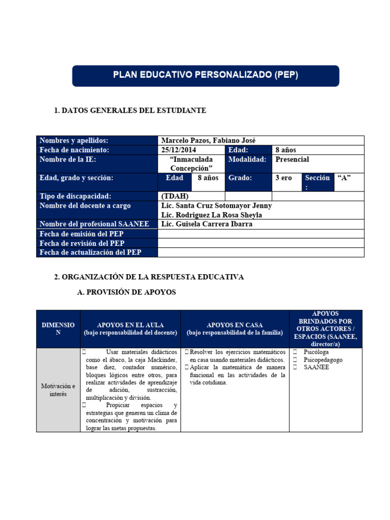 Plan Educativo Personalizado (Pep) Actualizado - 2023 | PDF ...