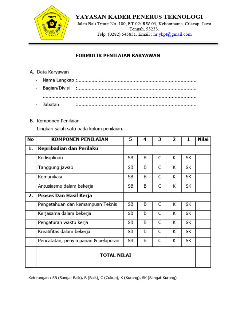 Form Penilaian Kinerja | PDF