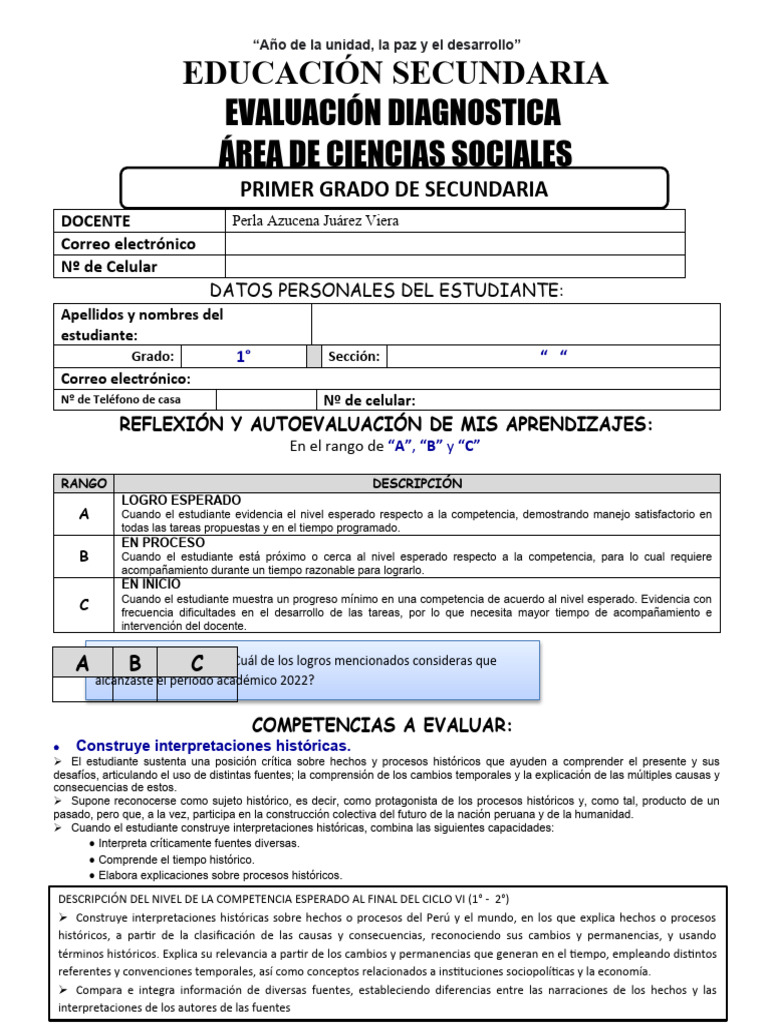 EVALUACION DIAGNOSTICA CCSS 2023 Perla | PDF