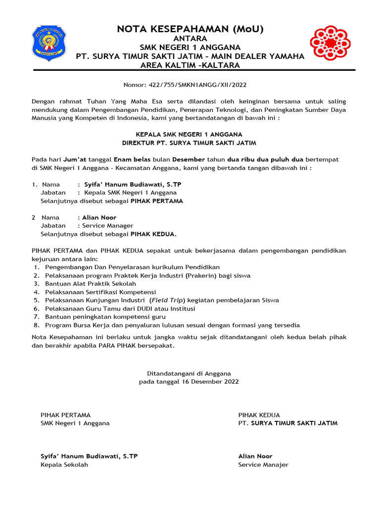 Draft MoU 1 Lembar | PDF