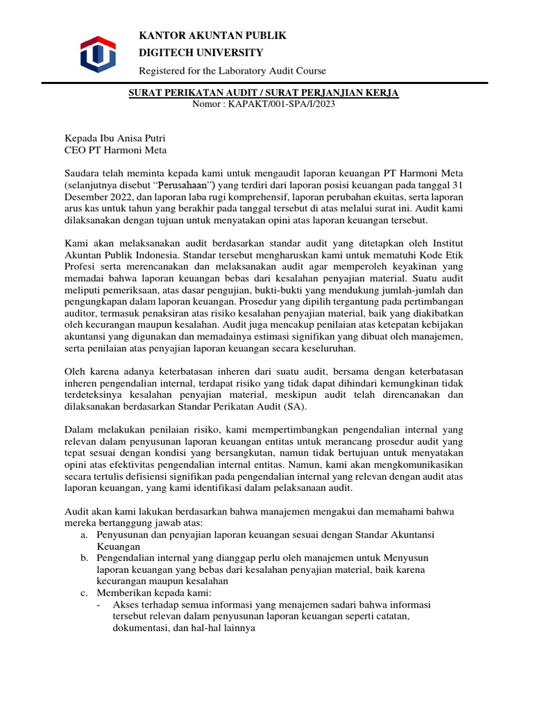 Surat Perikatan Audit | PDF