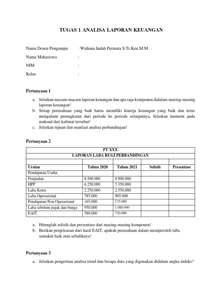 Tugas 1 Analisa Laporan Keuangan | PDF