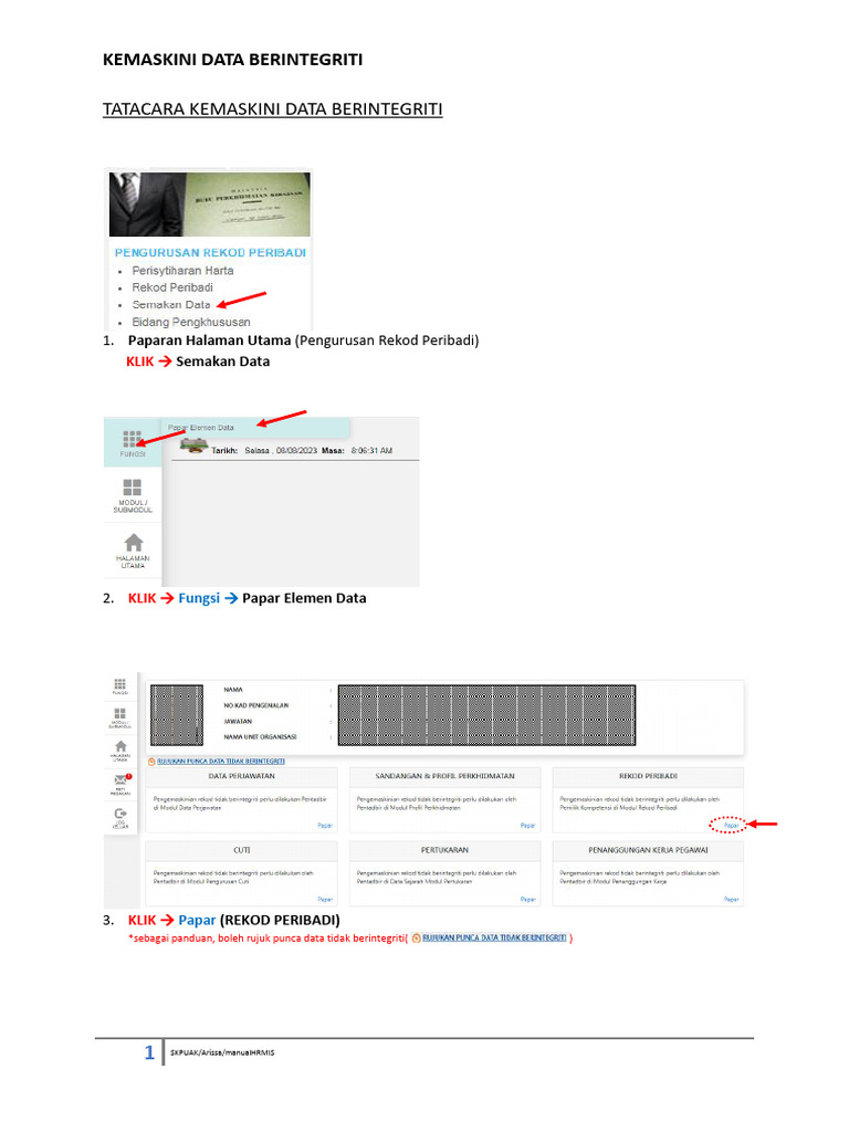 Tatacara Kemaskini Data Integriti Peribadi | PDF