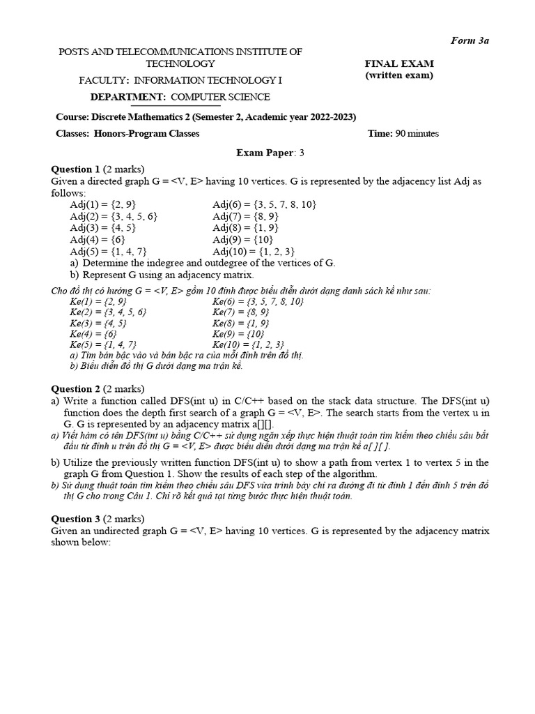 DiscreteMath2 HonorsProg2023 Qpaper 3 | PDF