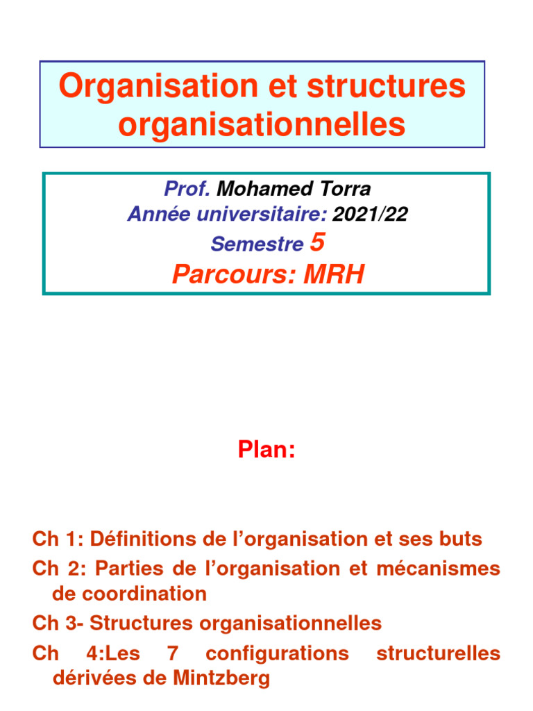 Cours Orga Mr Torra Kenitra | PDF