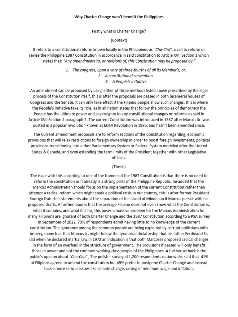 Firstly What Is Charter Change | PDF | Constitutional Amendment ...