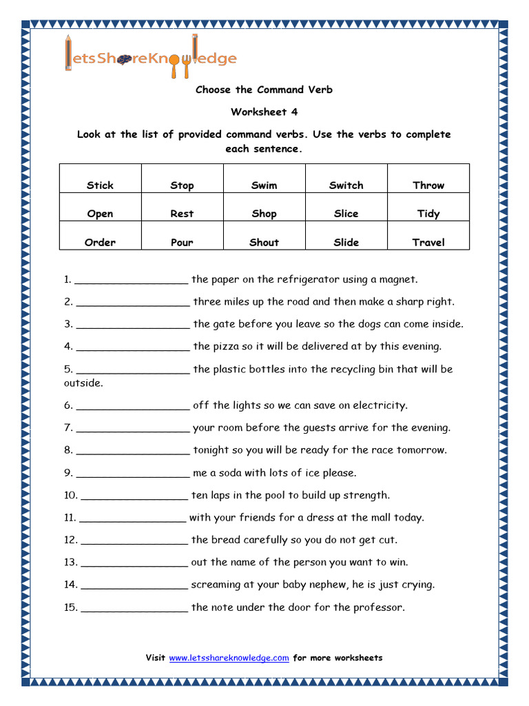 Command Verbs Grade 4 English Resources Printable Worksheets w4 | PDF