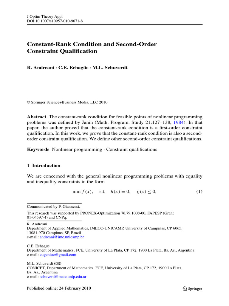 Andreani2010 Constant Rank Condition And Second Order Constraint Qualification Pdf