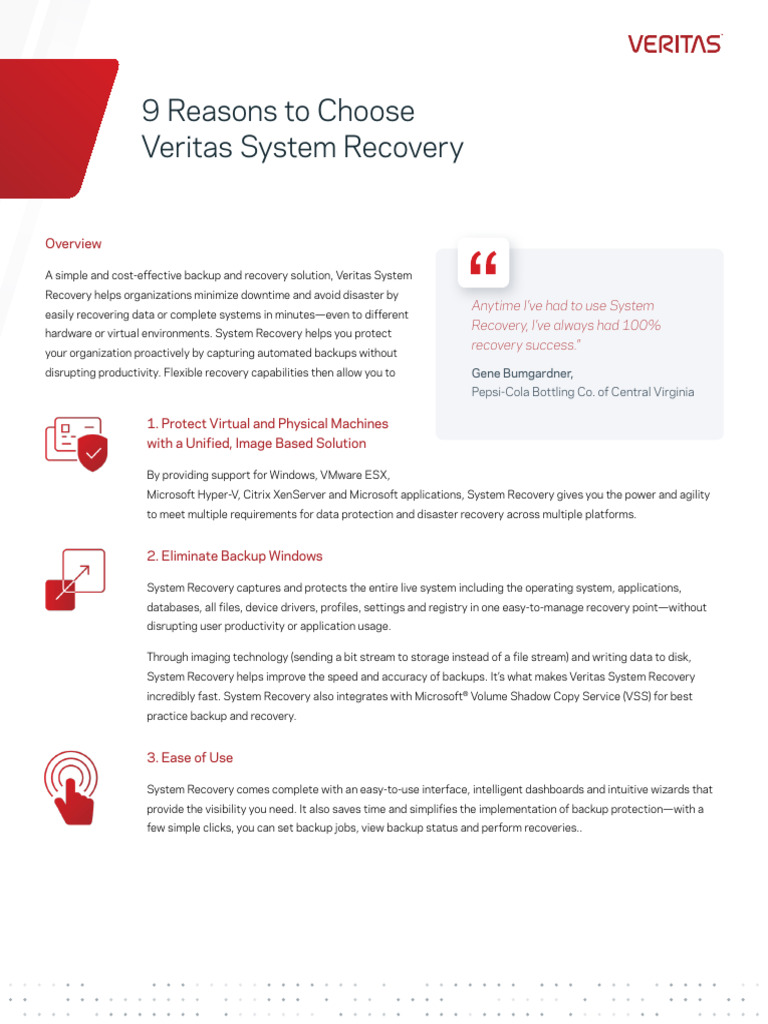 TS 9 Reasons To Choose Veritas System Recovery V0591 | PDF | Backup | Computer Data Storage