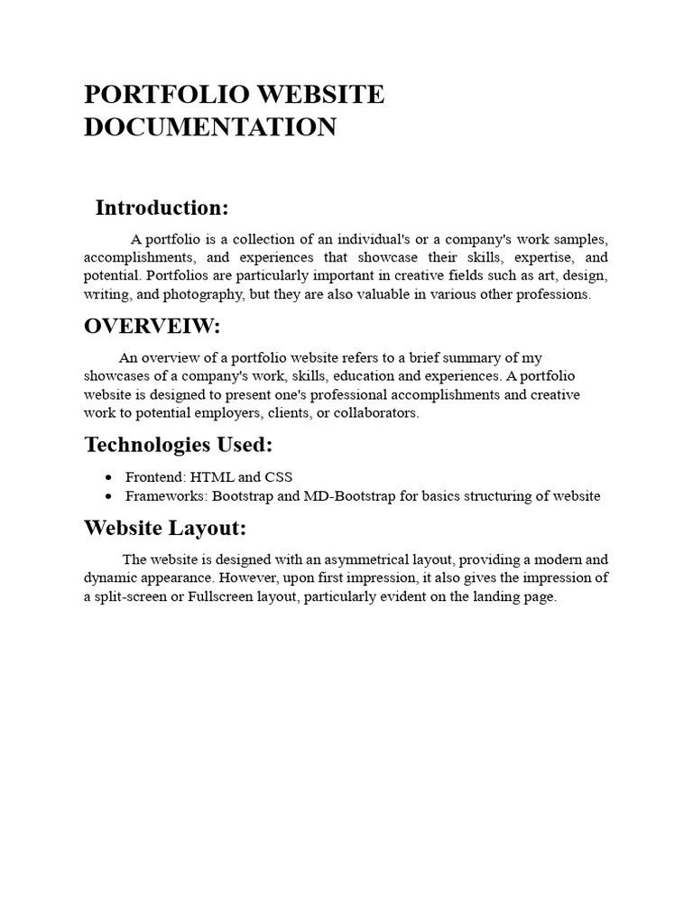 Portfolio Website Documentation | PDF | Websites | Usability
