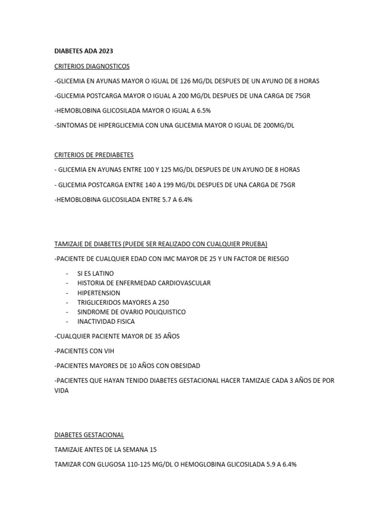 Guía ADA 2023: Criterios y Tratamiento Diabetes | PDF | Diabetes ...