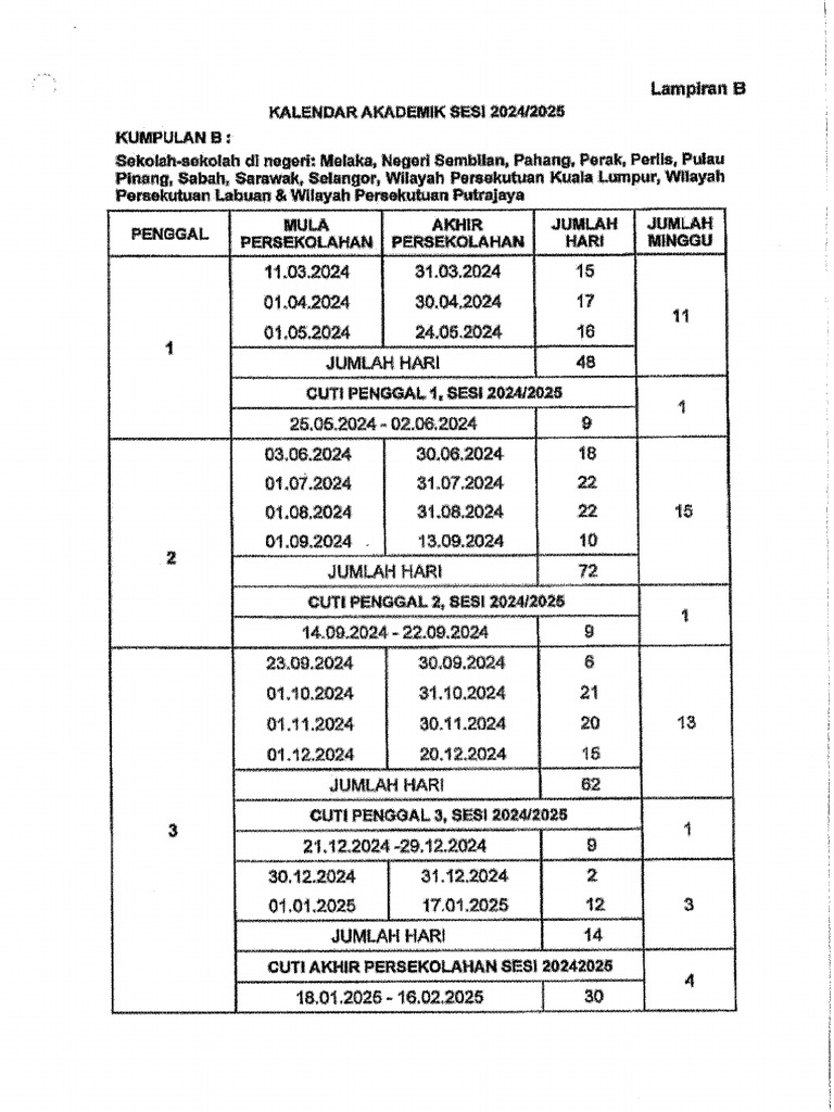 Takwim Kalendar Akademik Sesi 2024/2025 | PDF
