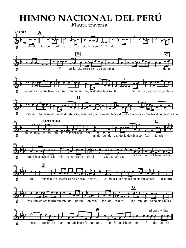 HIMNO NACIONAL PERÚ Flauta Traversa-1 | PDF