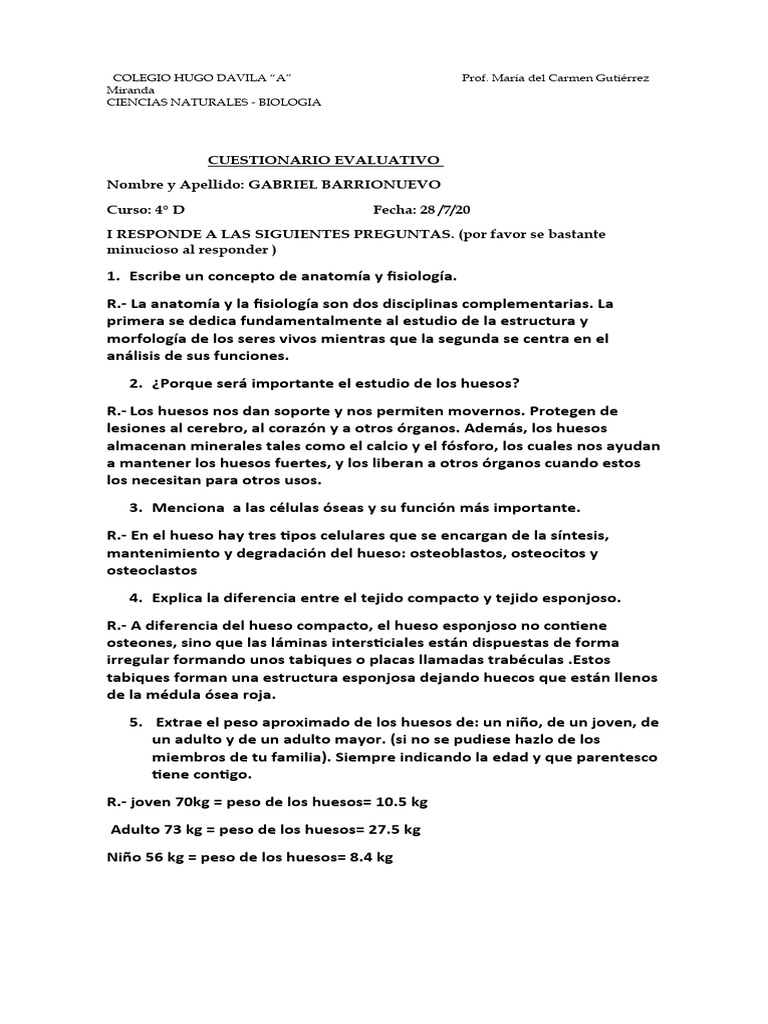 Cuestionario Biologia | PDF