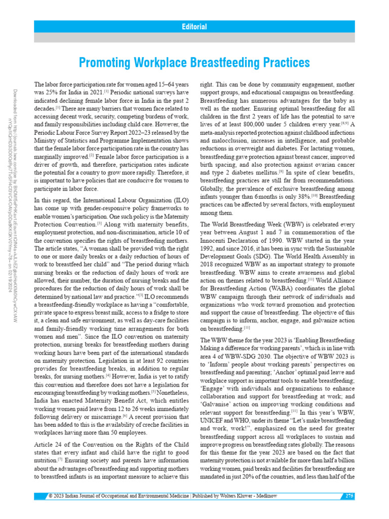 Promoting Workplace Breastfeeding Practices.1 | PDF | Breastfeeding | Childbirth