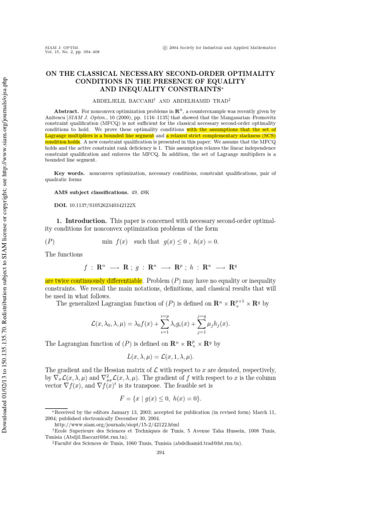 Baccari20042 - On The Classical Necessary Second-Order Optimality ...