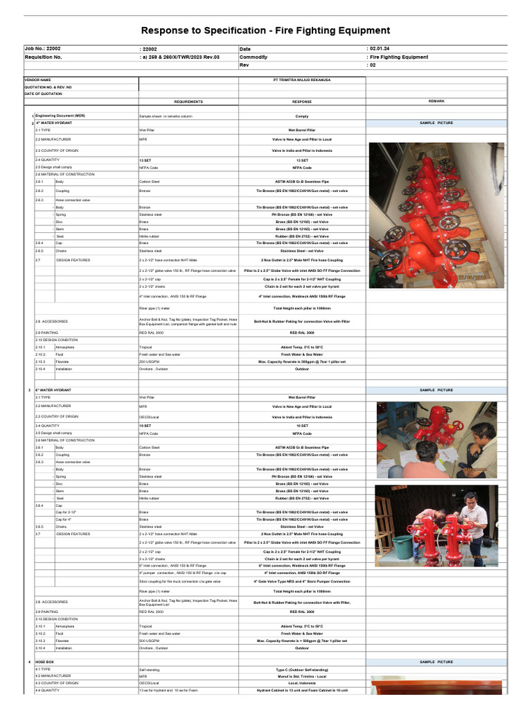 Response To Spec - FFE Hydrant & Monitor - R02 | PDF | Valve