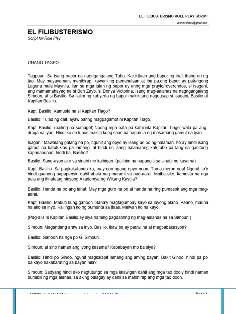 El Filibusterismo Script For Role Play | PDF
