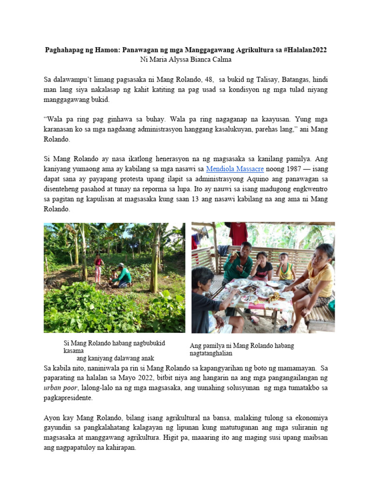 Paghahapag NG Hamon - Panawagan NG Mga Manggagawang Agrikultura Sa # ...