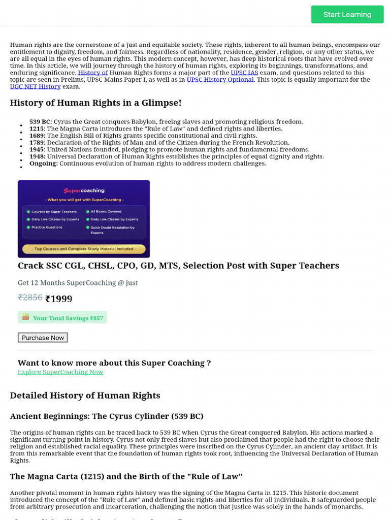 History of Human Rights - Check Brief History, Origin, Timeline! | PDF