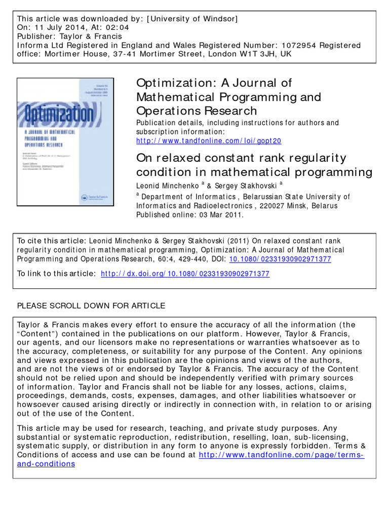 Relaxed Constant Rank Condition in Optimization | PDF | Mathematical Optimization | Linear Algebra
