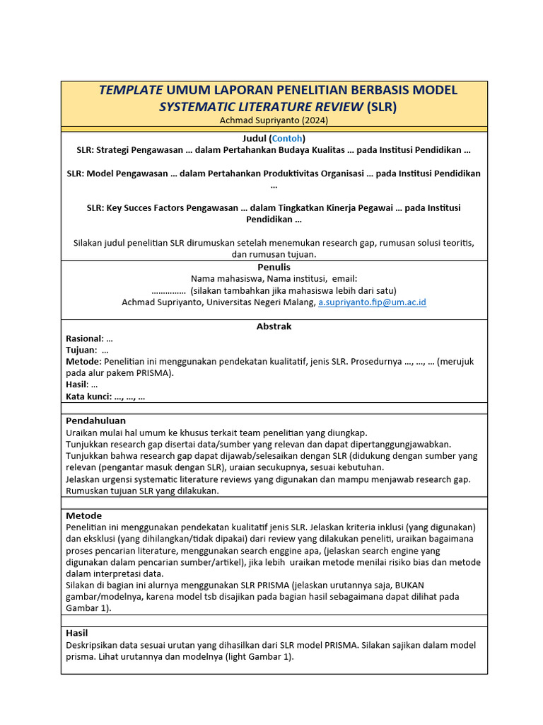 Template Umum Laporan Penelitian Berbasis SLR | PDF | Karier & Perkembangan