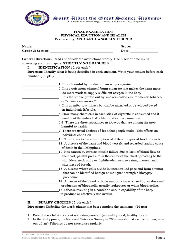 2nd EXAM PE SHS | PDF