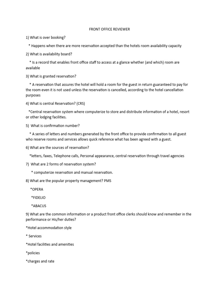 Front Office Operations Guide | PDF | Business
