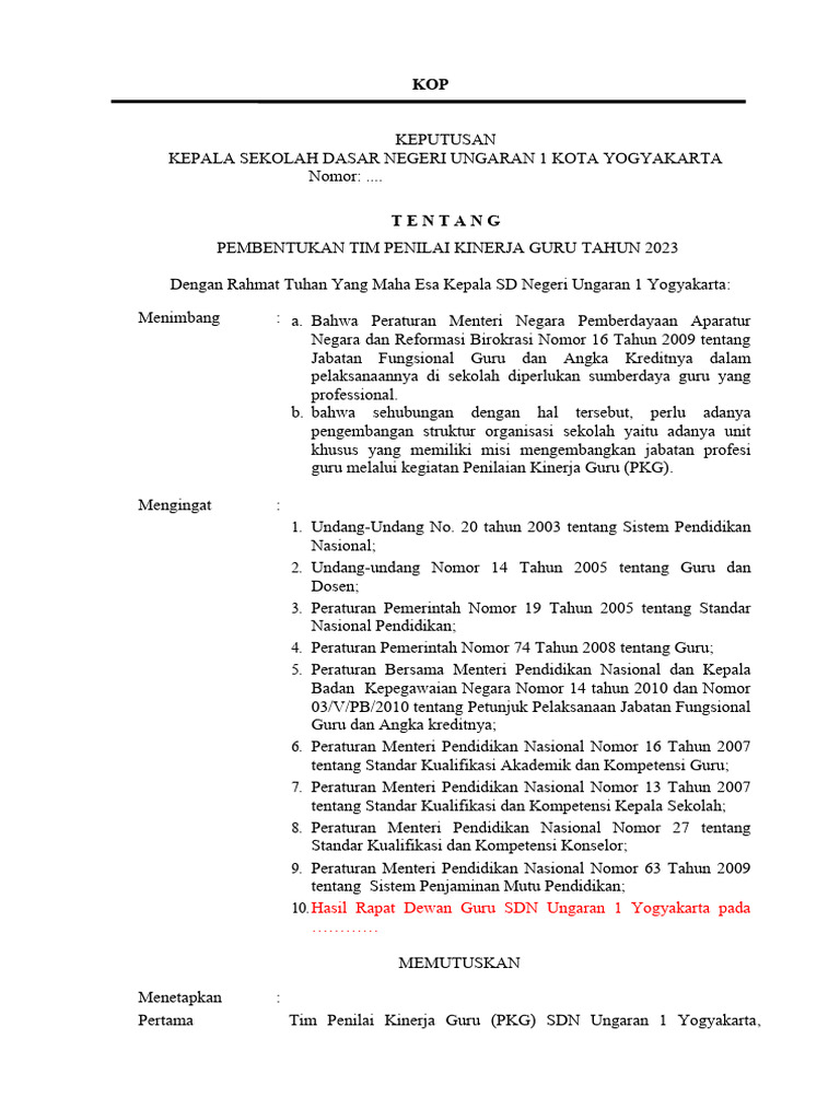 SK Tim Penilai PKG | PDF