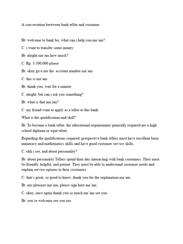 Bank Teller Interaction & Job Info | PDF