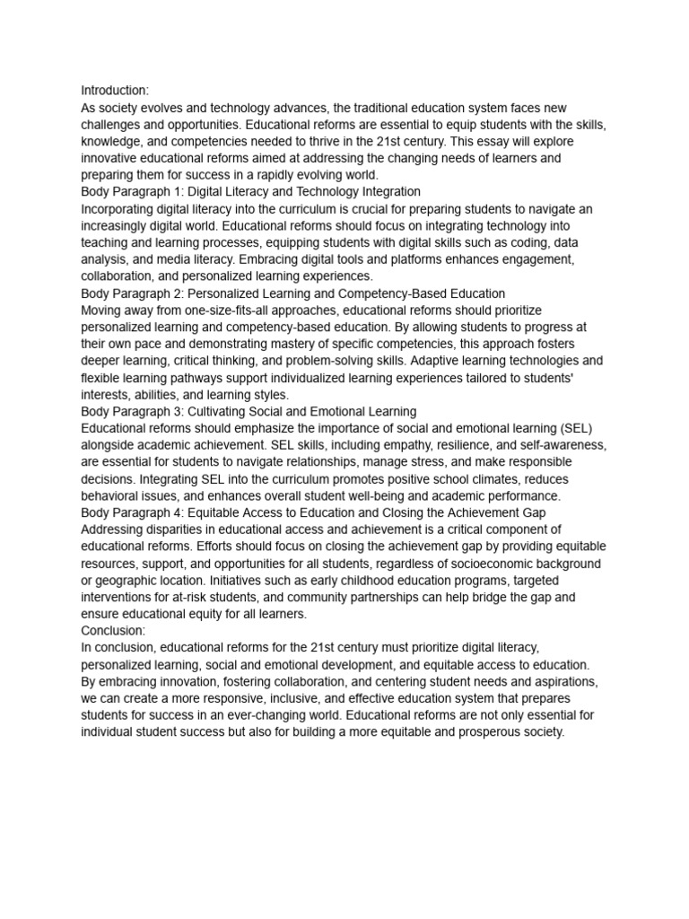 Educational Reforms for the 21st Century | PDF | Education Reform ...