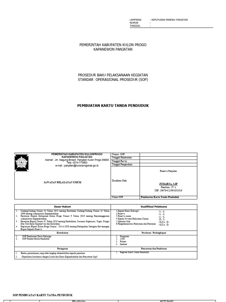 SOP Pembuatan KTP | PDF
