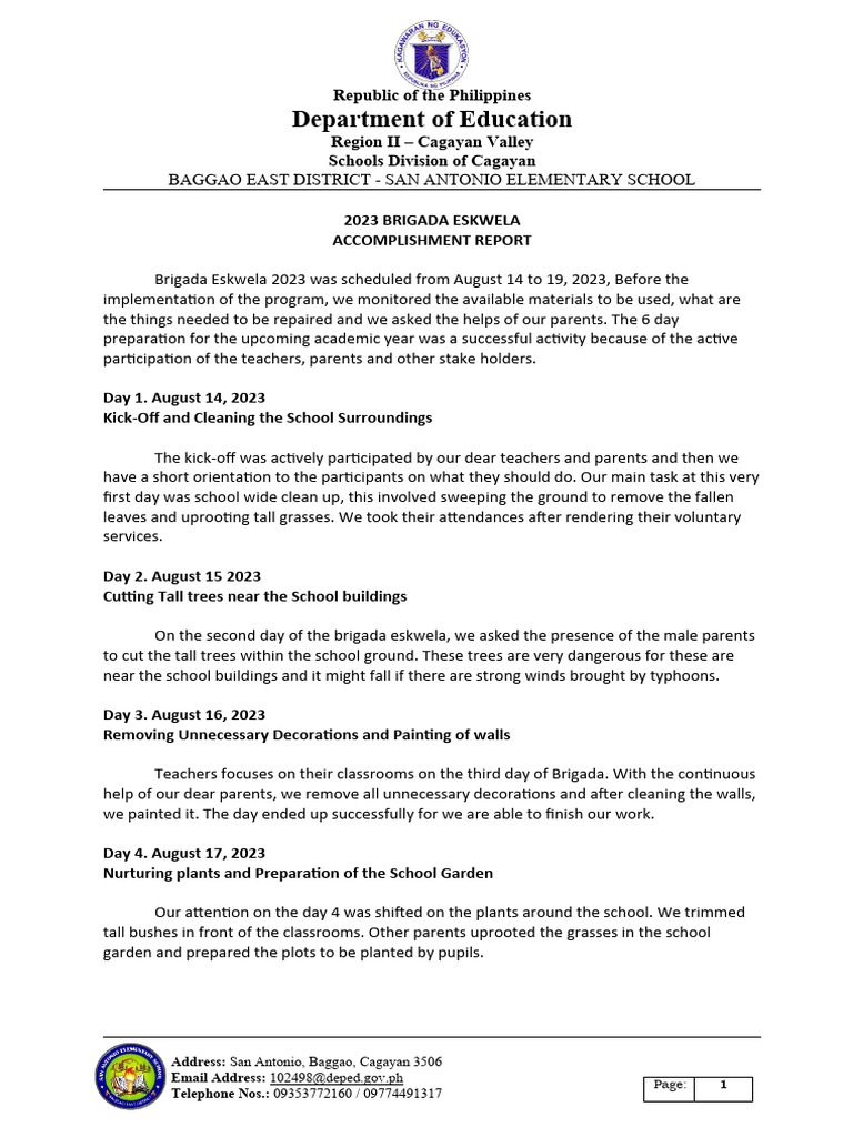 2023 Brigada Accomplishment Report | PDF