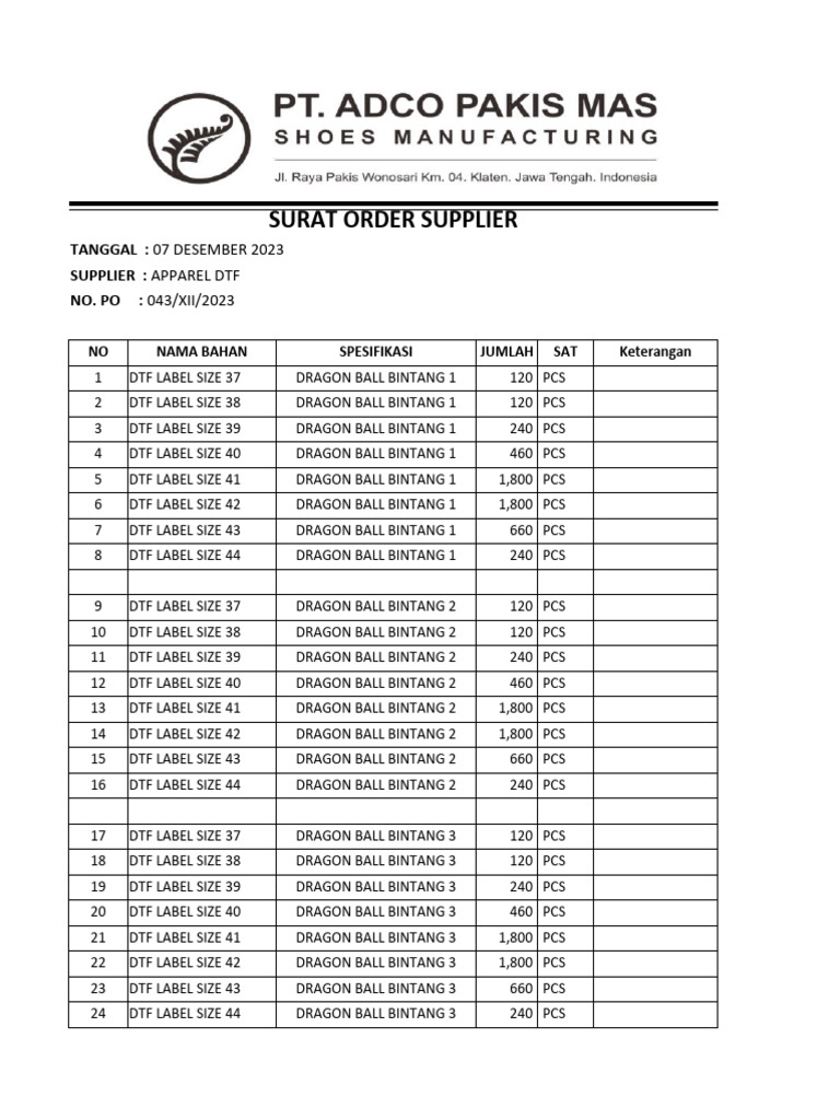 Po DTF Label Size Dragon Ball | PDF